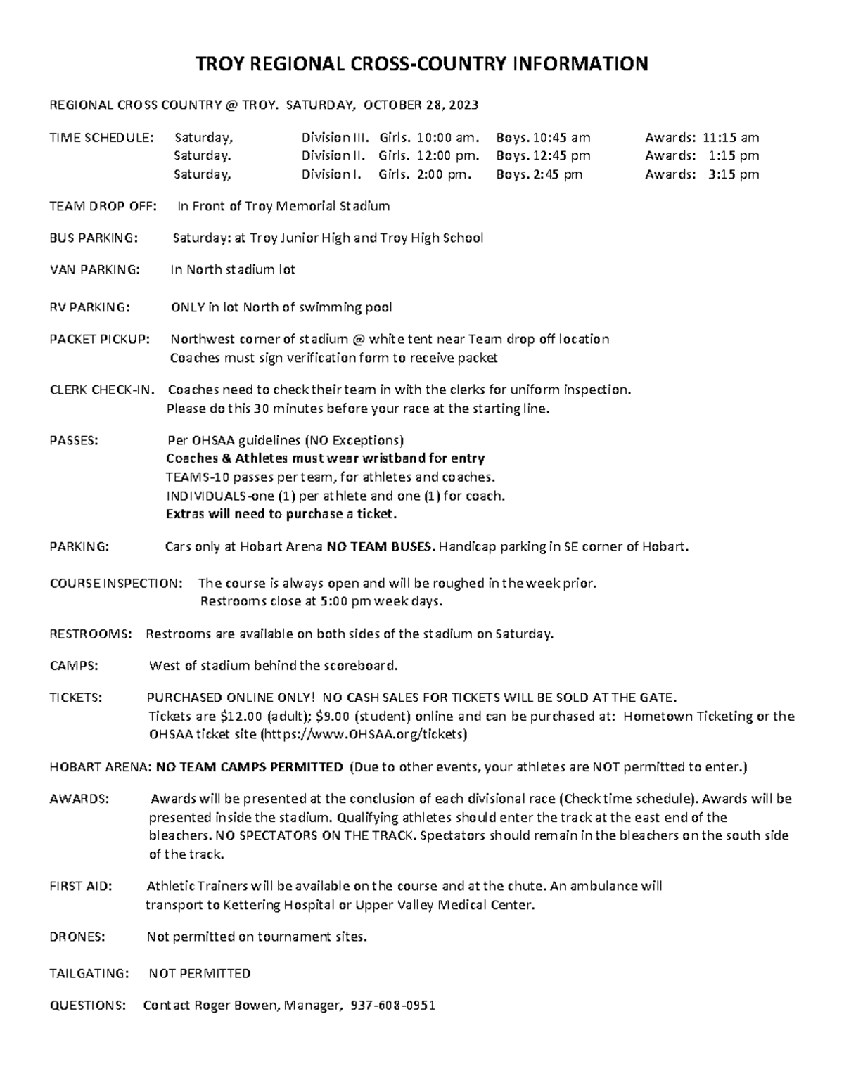 2023 troy regional cross country information - TROY REGIONAL CROSS ...