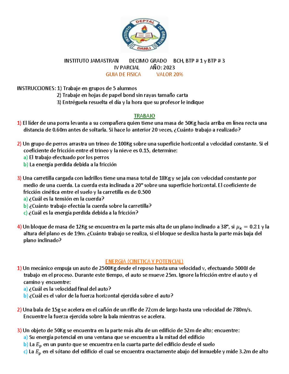 Guia de trabajo - INSTITUTO JAMASTRAN DECIMO GRADO BCH, BTP # 1 y BTP ...