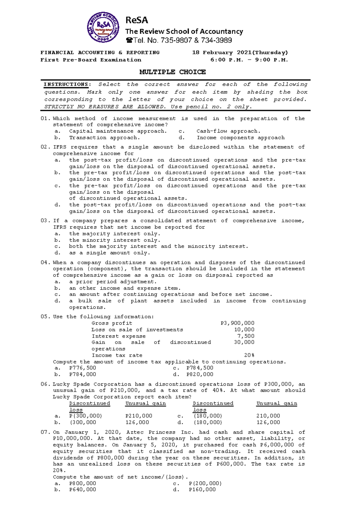 FAR B41 First Pre-Board Exams (Questions, Answers & Solutions) - ReSA ...