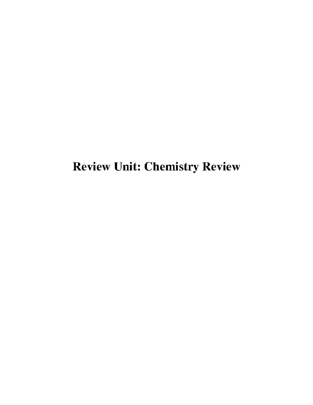Review Unit Chemistry Review - Review Unit: Chemistry Review ...