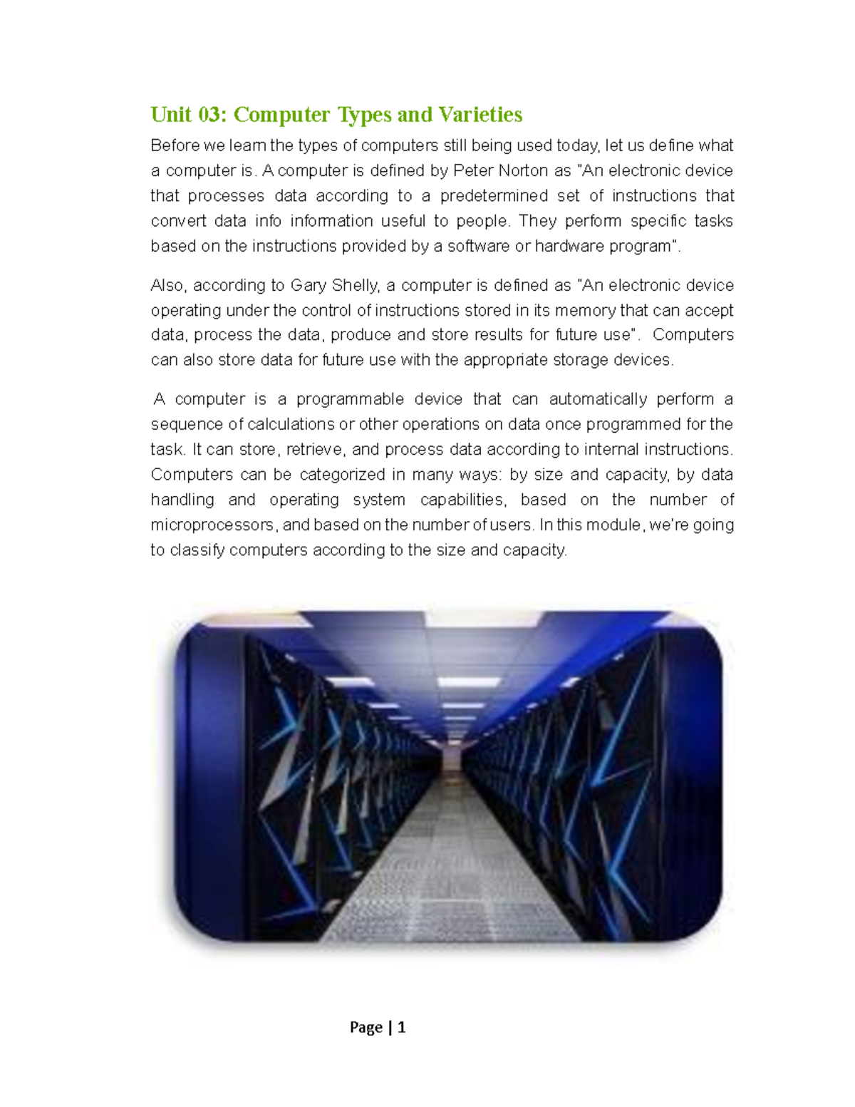 Unit 3 - Computer types and Varieties - Unit 03: Computer Types and ...