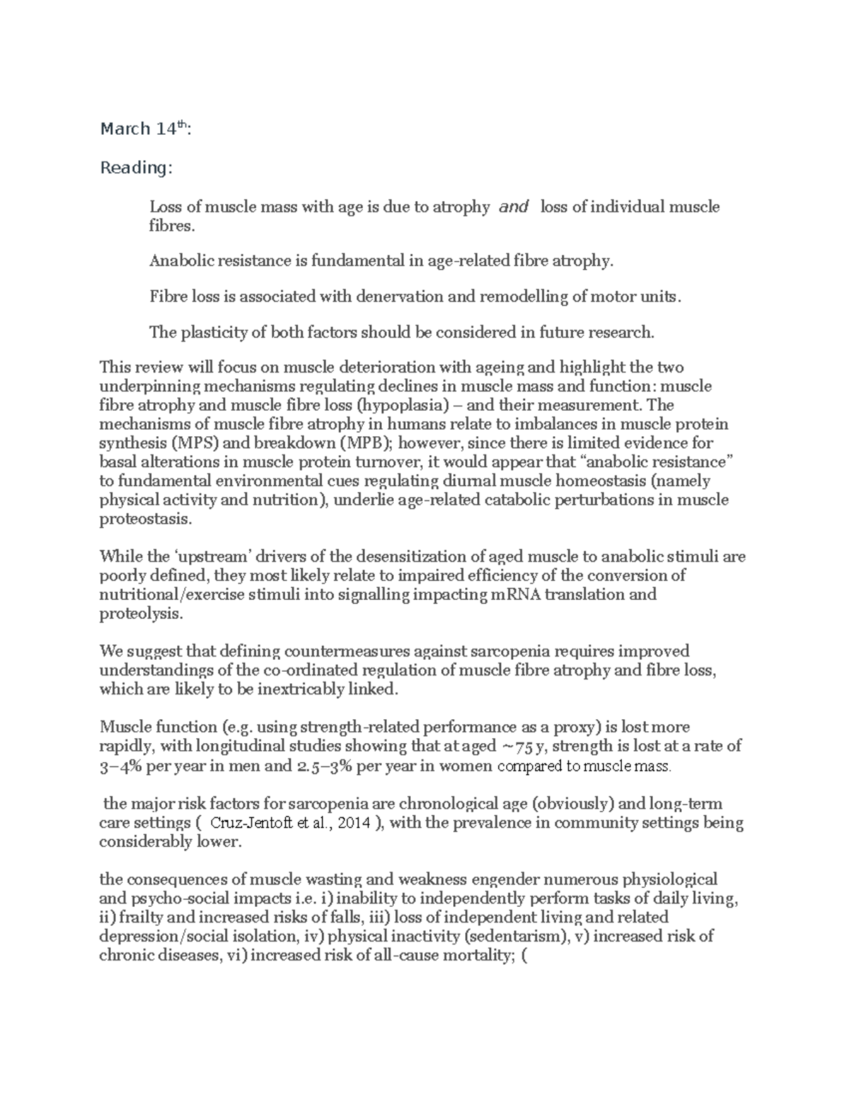 KIN 438- module 5-Aging - March 14th: Reading: Loss of muscle mass with ...