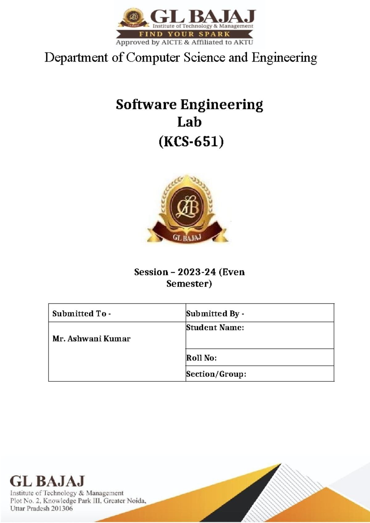 Front Page KCS 651 SE LAB - Software Engineering - Department of Computer Science and ...