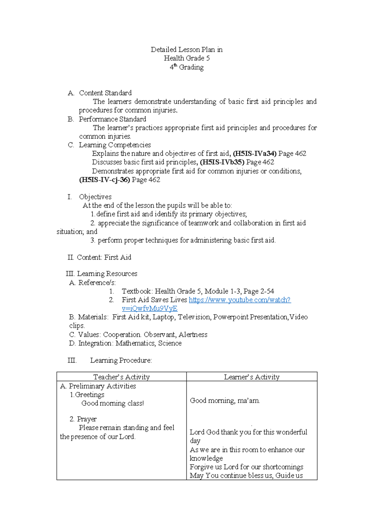 Health 5 lesson plan - we help each other - Detailed Lesson Plan in ...