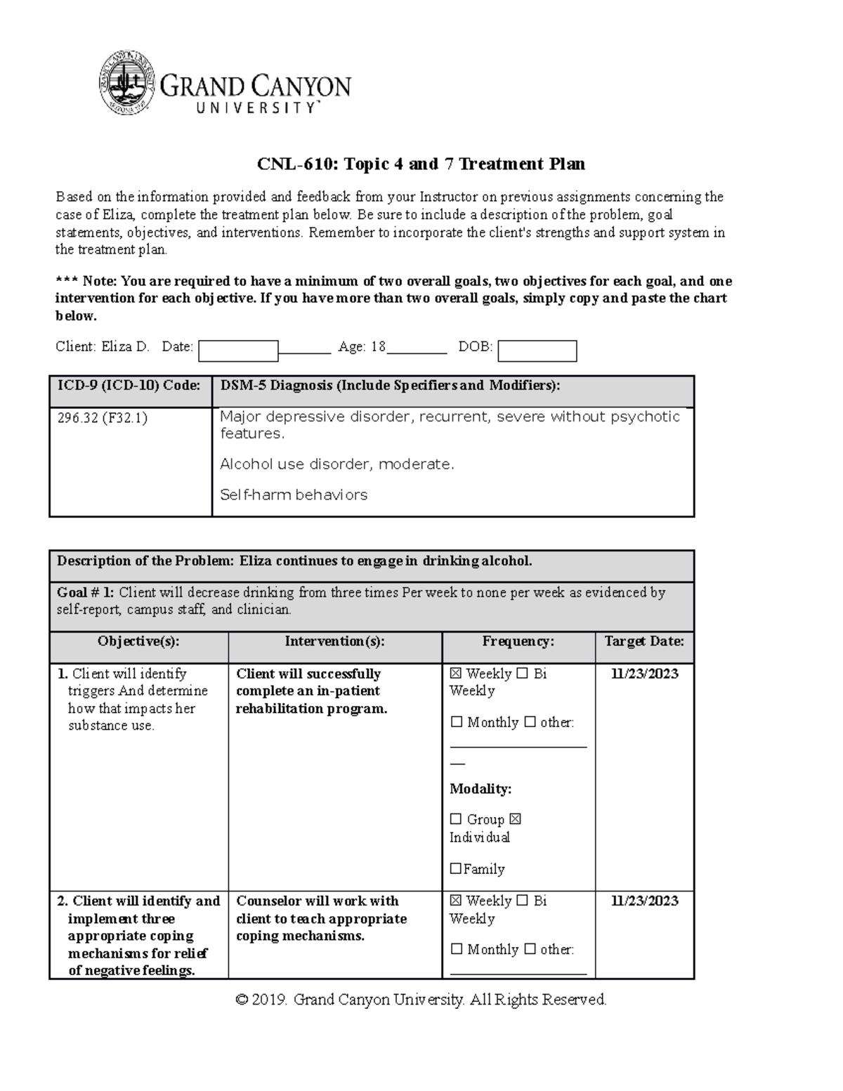 CNL610T6 Treatment Plan - CNL-610: Topic 4 and 7 Treatment Plan Based ...