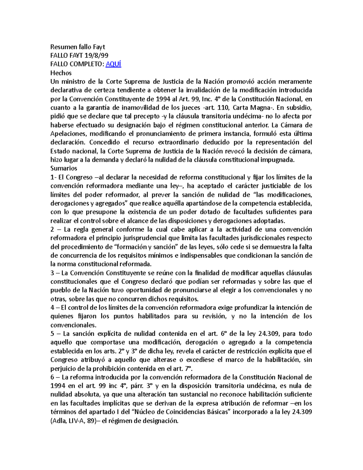 Caso Fayt - SDFDD - Resumen fallo Fayt FALLO FAYT 19/8/ FALLO COMPLETO ...