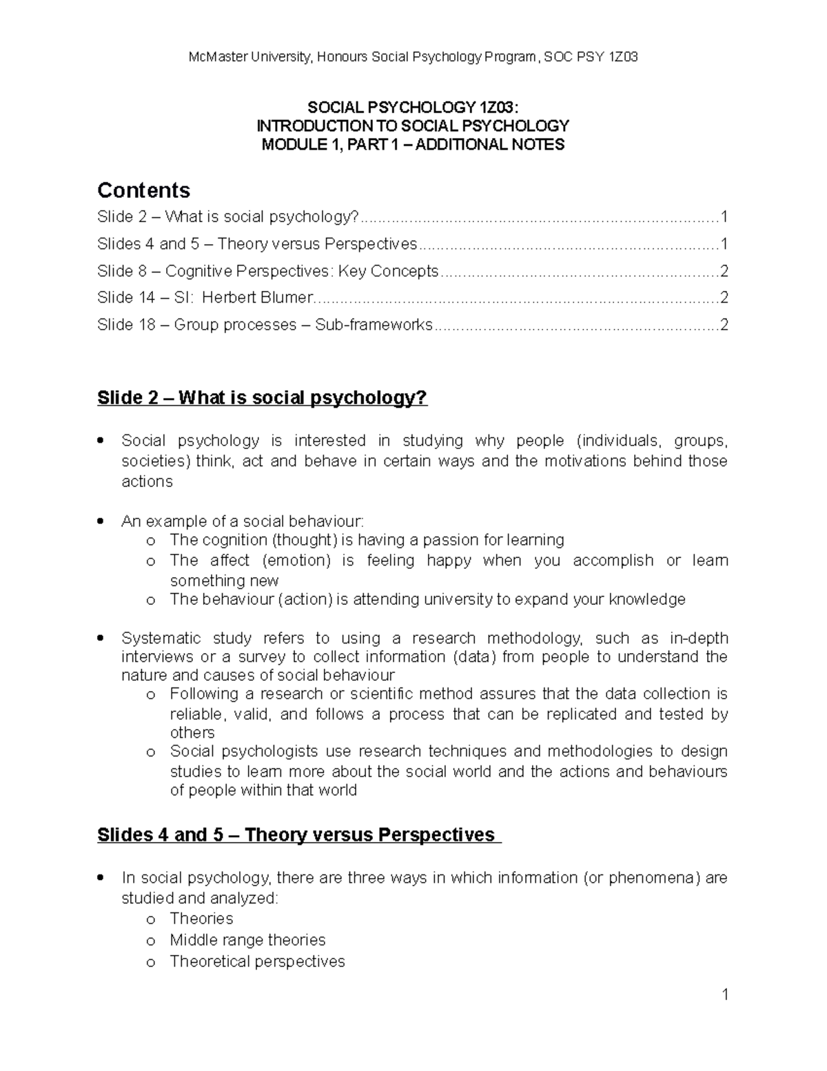 Module 1 - Part 1 - Additional notes - McMaster University, Honours ...