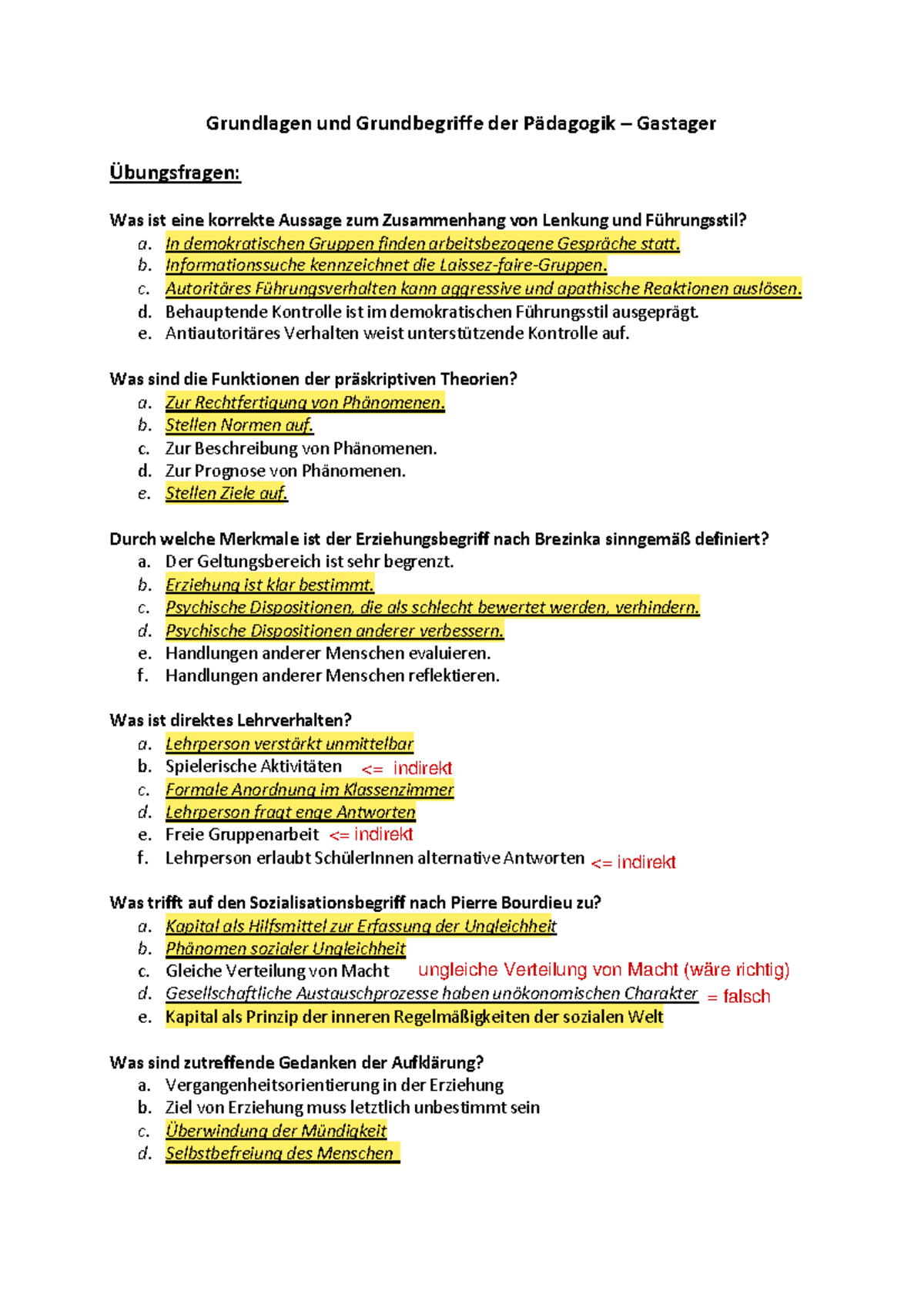 Altfragen Gastager alex - Grundlagen und Grundbegriffe der Pädagogik ...