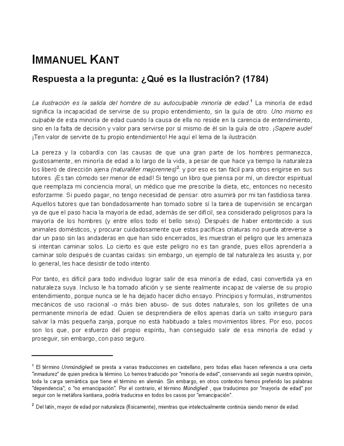 Kant Que es la Ilustracion - IMMANUEL KANT Respuesta a la pregunta ...