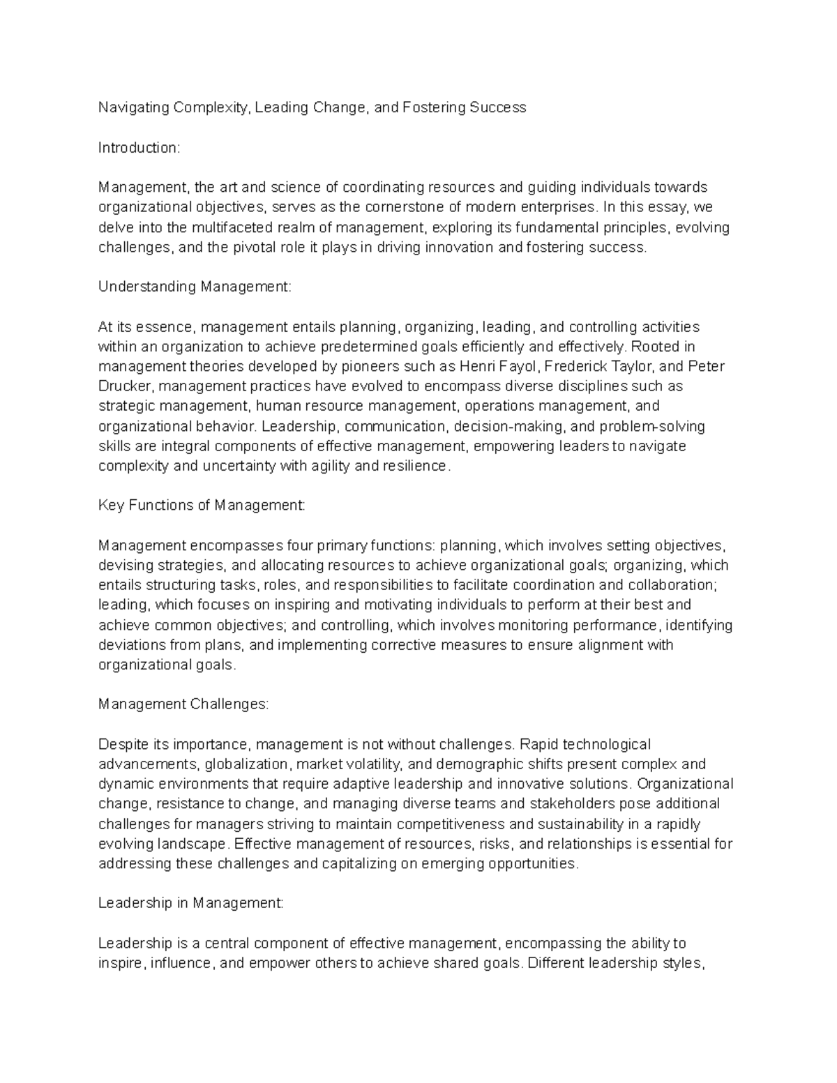 Navigating Complexity, Leading Change, and Fostering Success ...