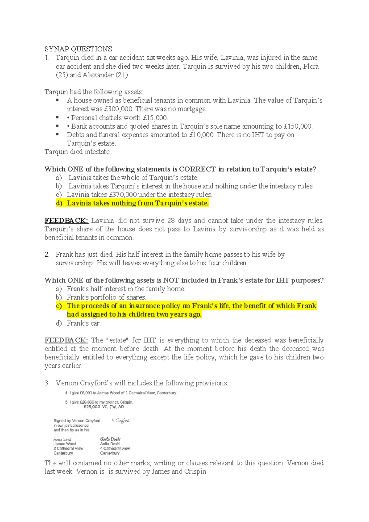 WILLS MCQ ANSWERS: Key Concepts and Practice Questions for Exam Prep ...