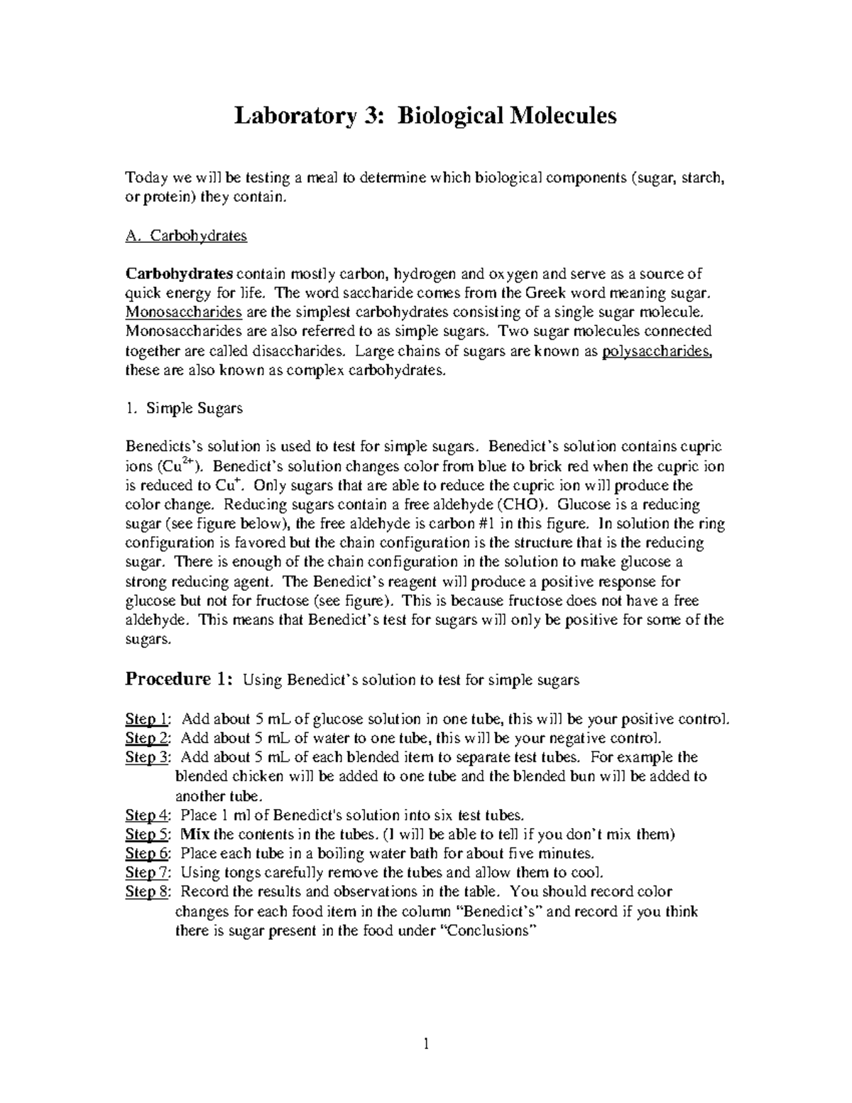 Lab 3 Biomolecules - notes - Laboratory 3: Biological Molecules Today ...
