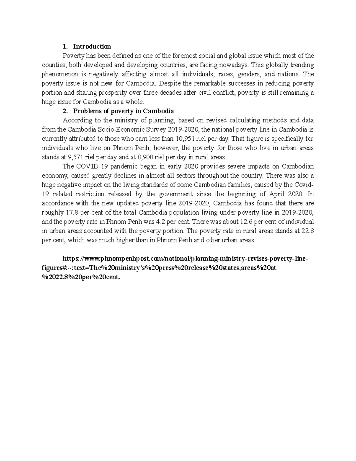 Reseasrch paper - Apuntes 1 - 1. Introduction Poverty has been defined ...