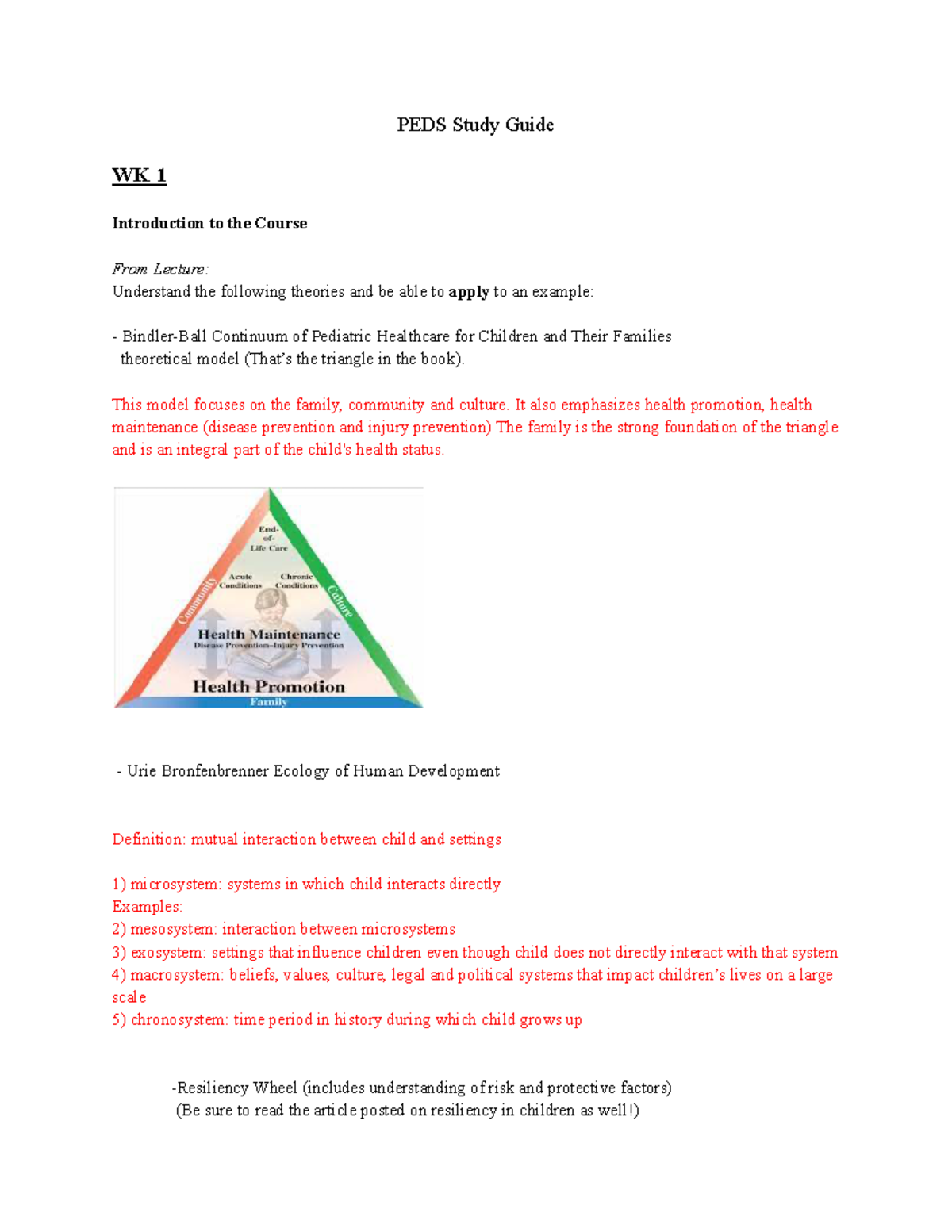 PEDS Study Guide Test 1 - PEDS Study Guide WK 1 Introduction to the ...