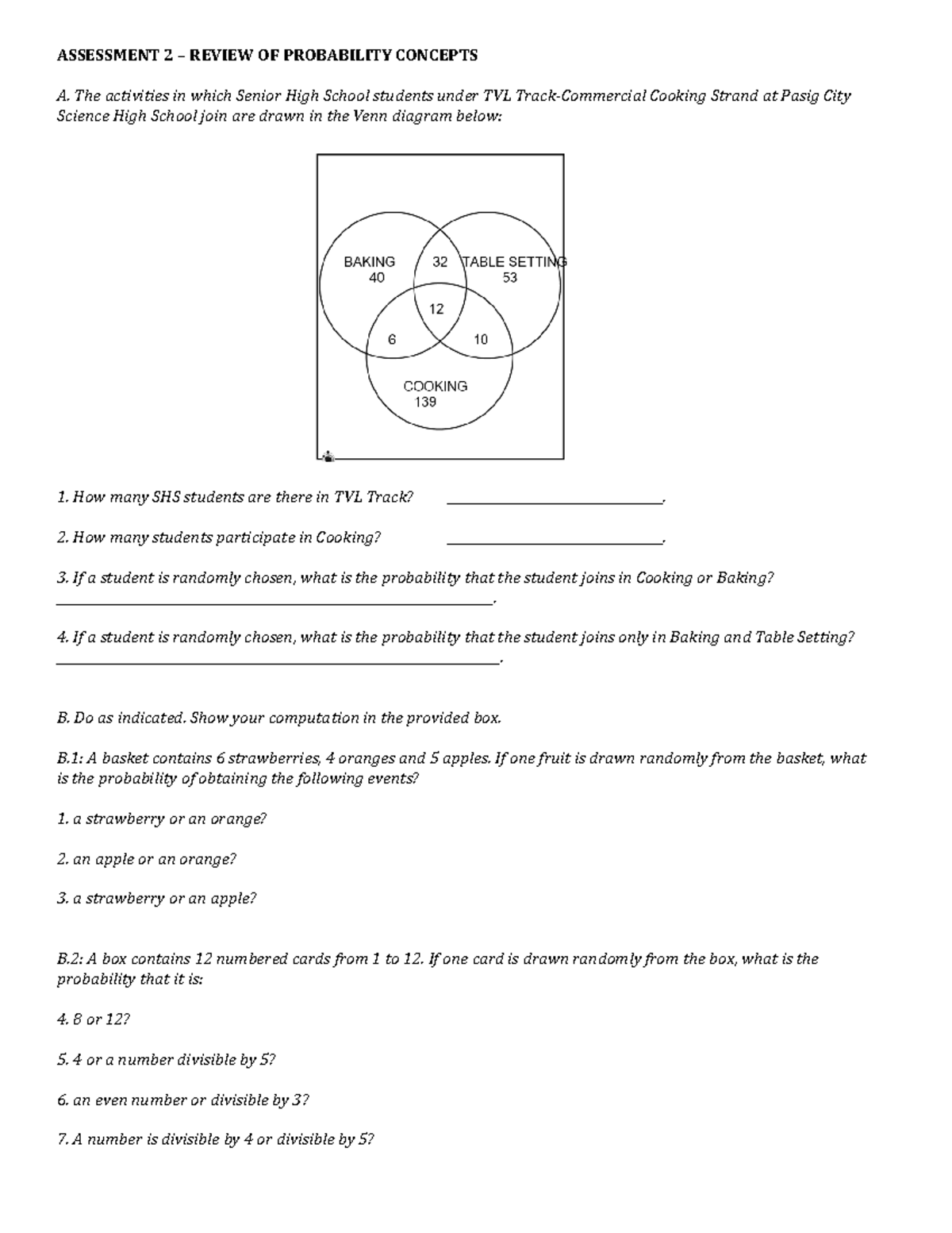Assessment 2 probaabilityreview - ASSESSMENT 2 – REVIEW OF PROBABILITY ...