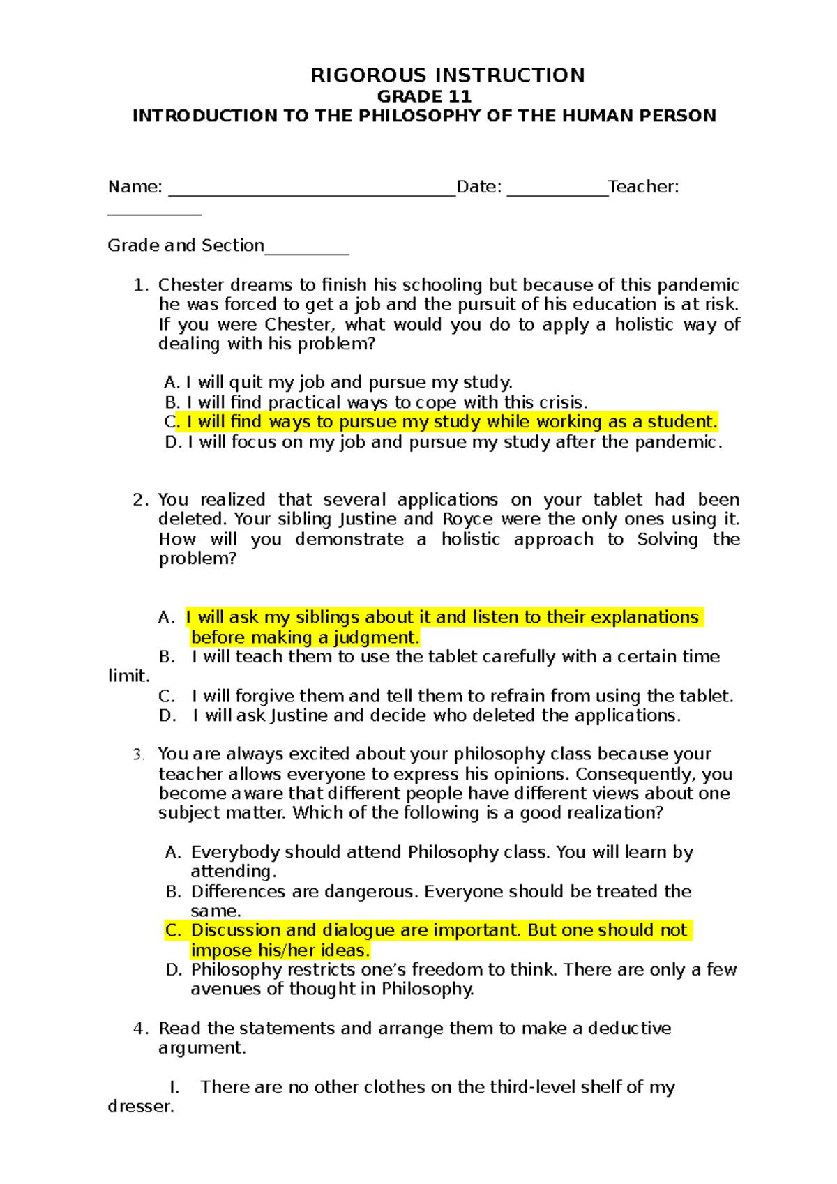 Intro TO Philosophy - Rigorous Instruction 30 Itmes - RIGOROUS ...