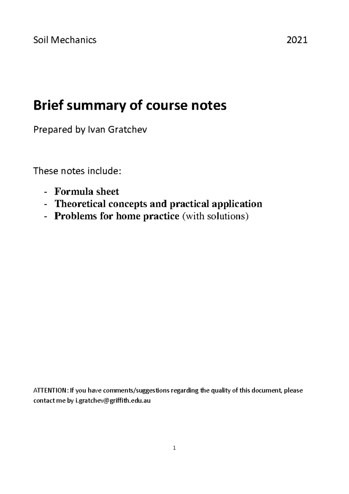 Lecture notes 2021 - Soil Mechanics 2021 Brief summary of course notes ...