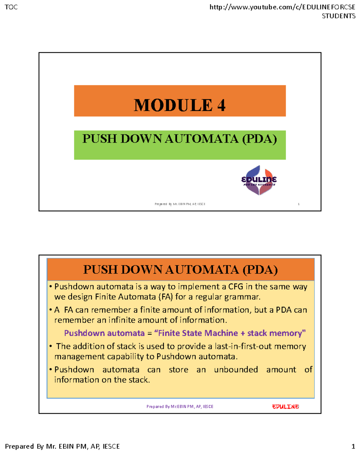 module-4 detailed notes - STUDENTS MODULE 4 PUSH DOWN AUTOMATA (PDA ...