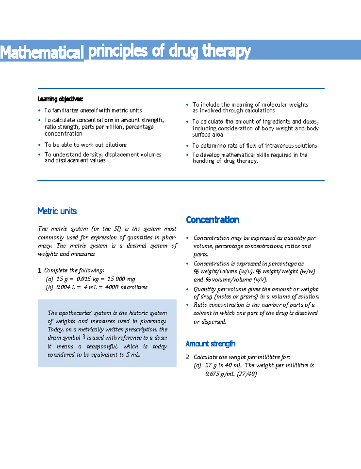 Mathematical principles of drug therapy - Mathematical principles of ...