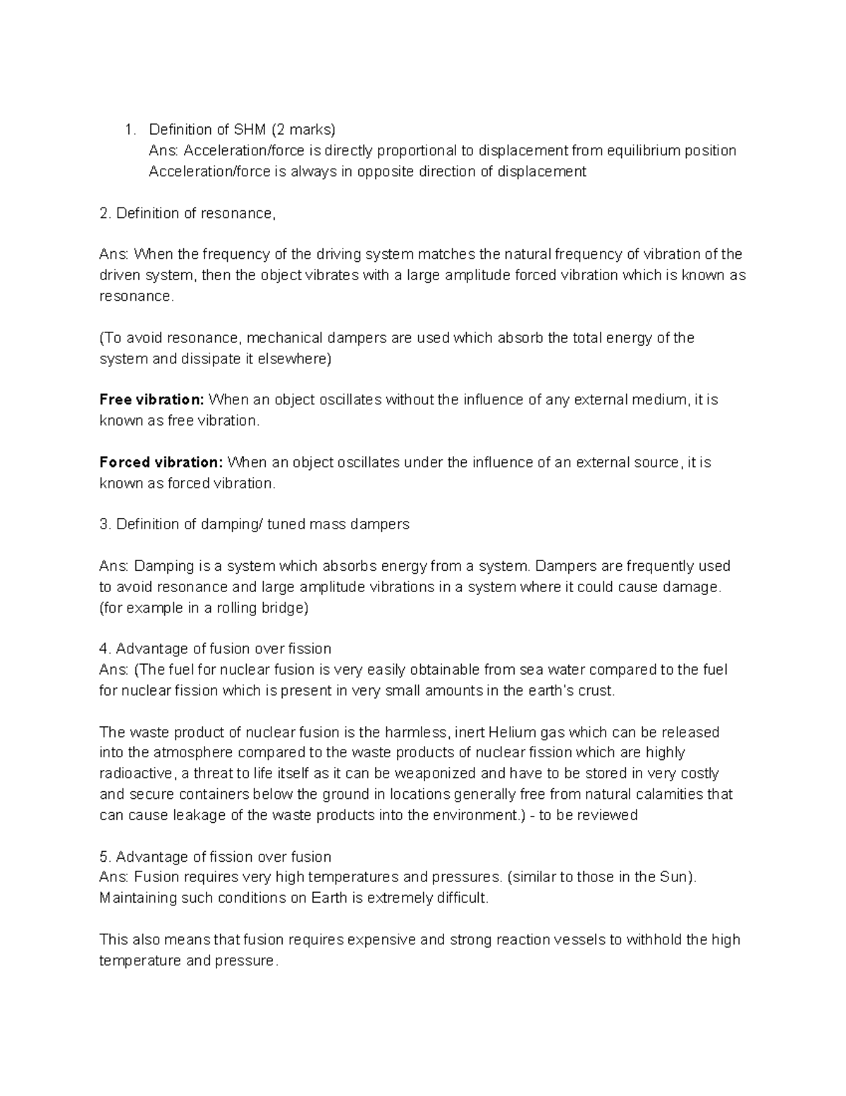 Physics-Unit-5-Common-Theories-1 - Definition of SHM (2 marks) Ans: Acceleration/force is ...
