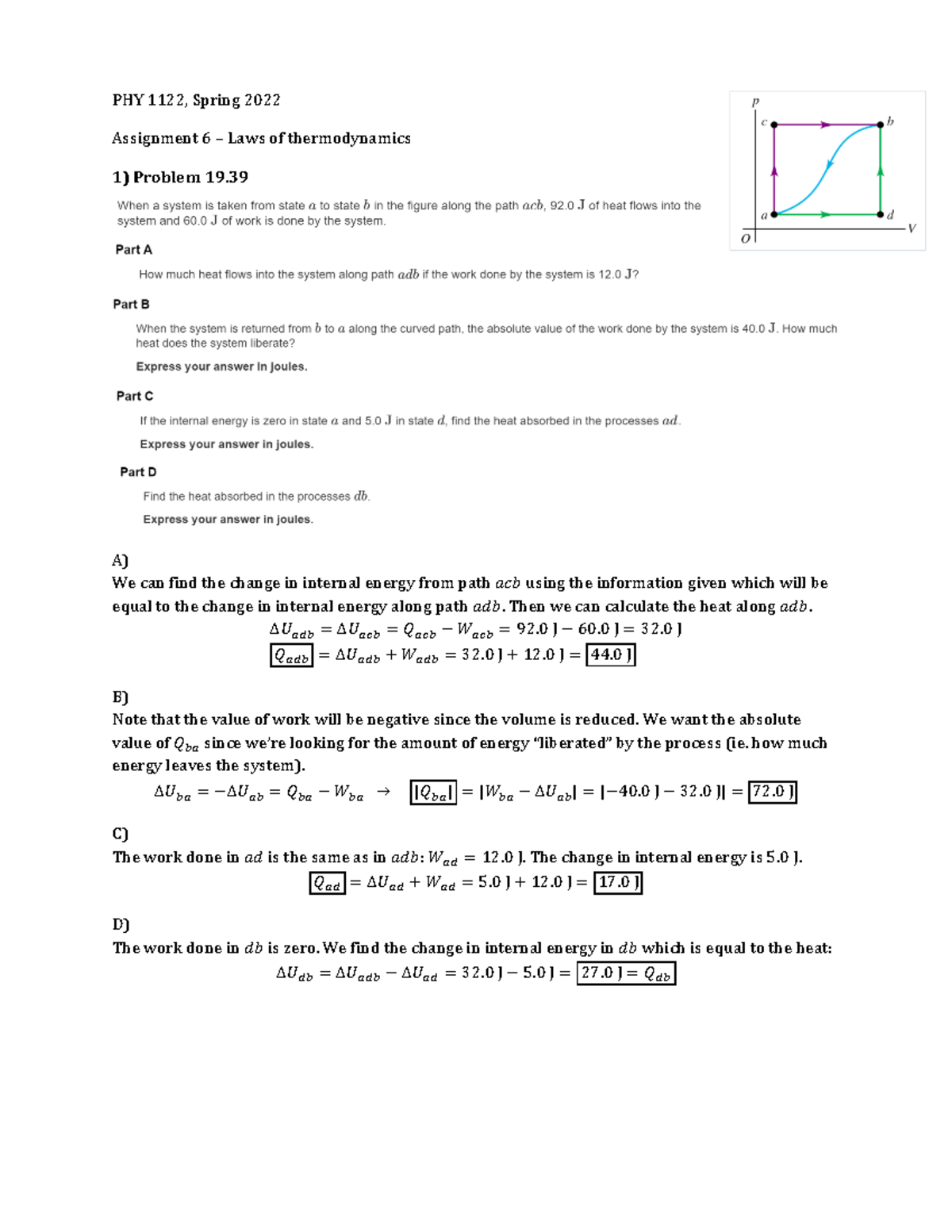 A6 solutions 20225 - PHY 1122, Spring 2022 Assignment 6 3 Laws of ...