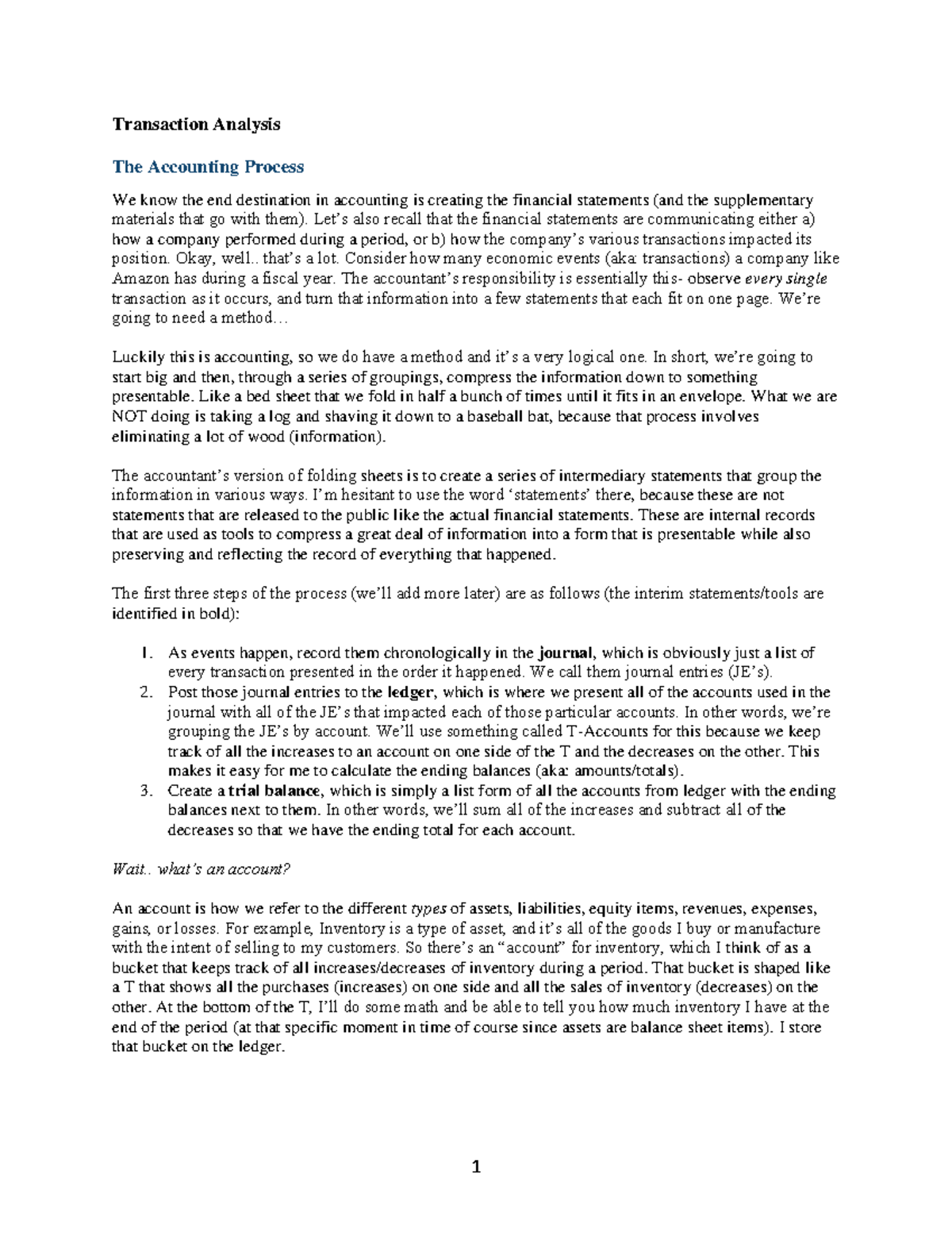 Section 2- Transaction Analysis - Transaction Analysis The Accounting ...