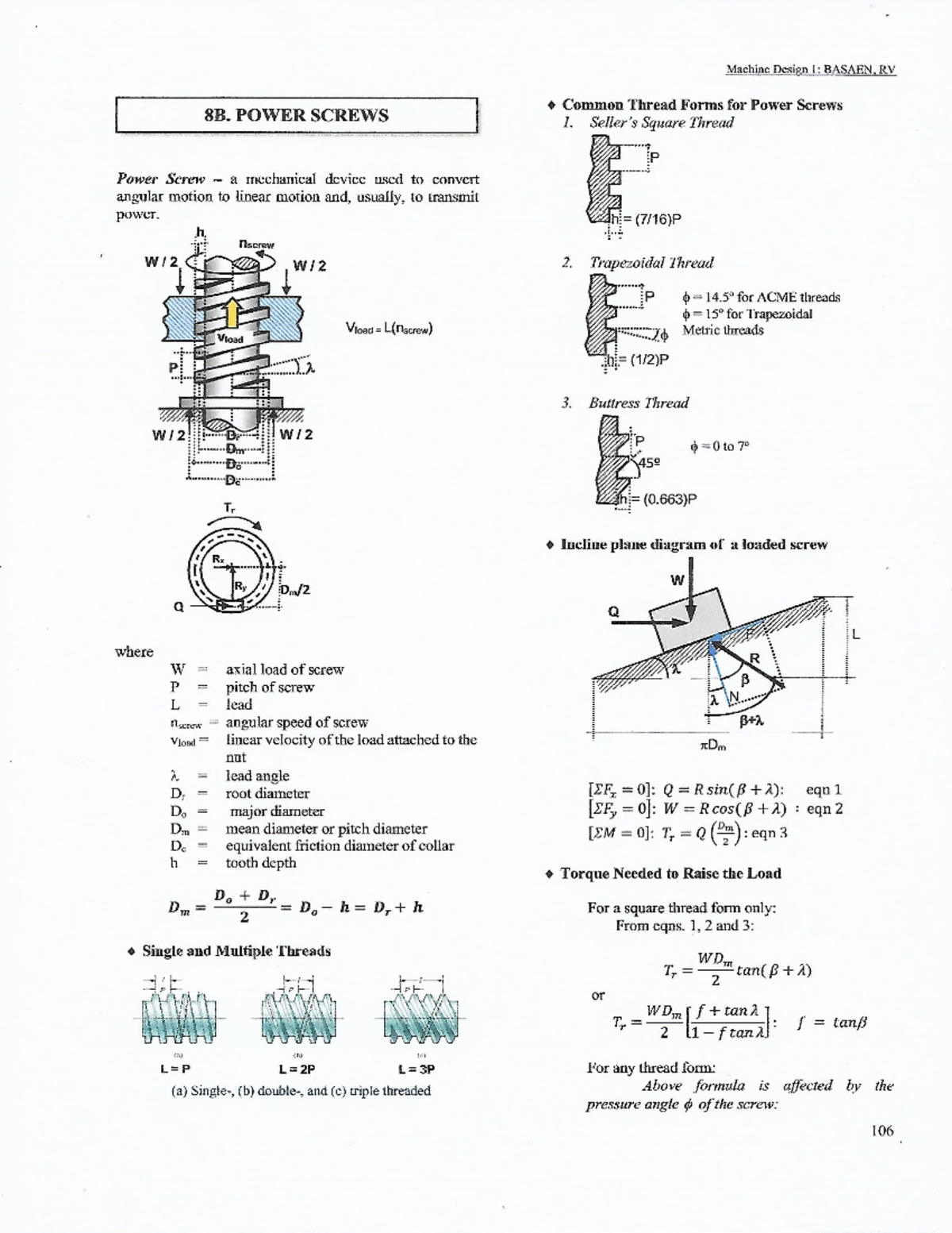 511814869-Power-Screws - Machine Design 1: BASAEN, RV Common Thread ...
