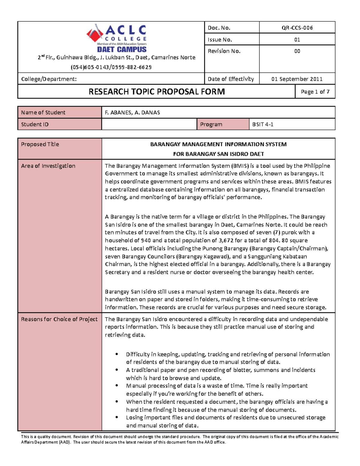 Research Topic Proposal Form 1 - 2 nd Flr., Guinhawa Bldg., J. Lukban ...