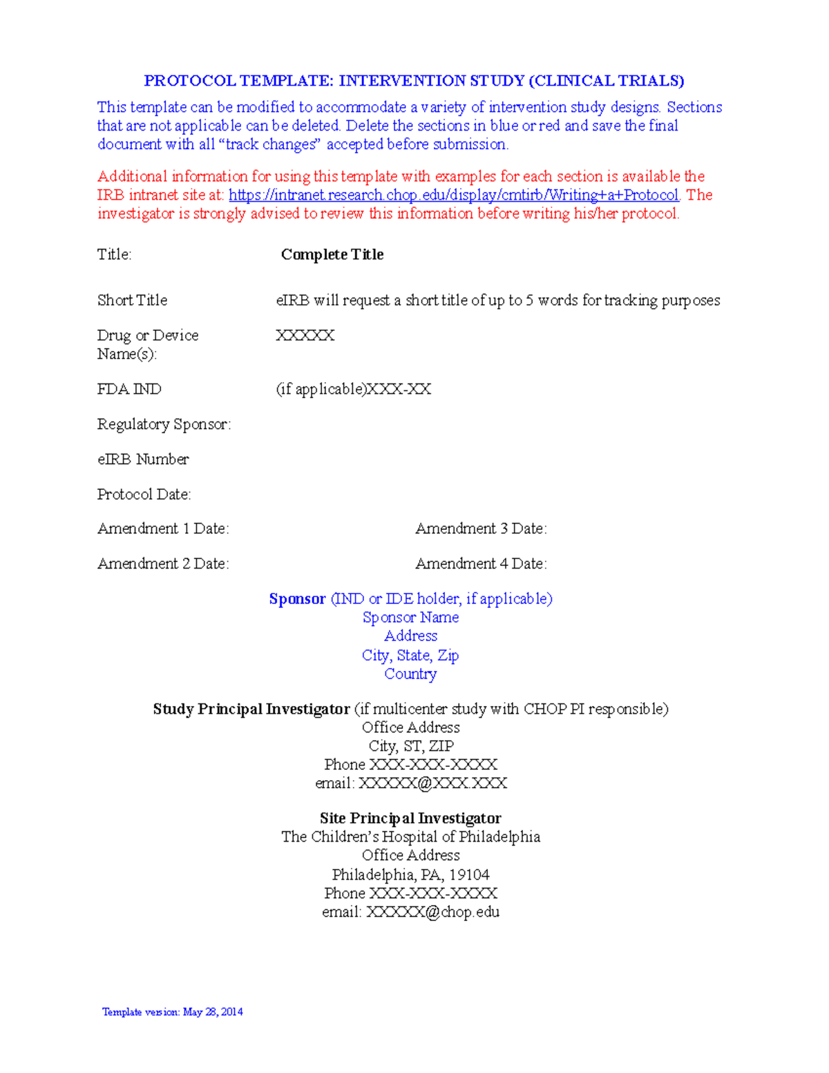 Research Intervention Template - PROTOCOL TEMPLATE: INTERVENTION STUDY ...