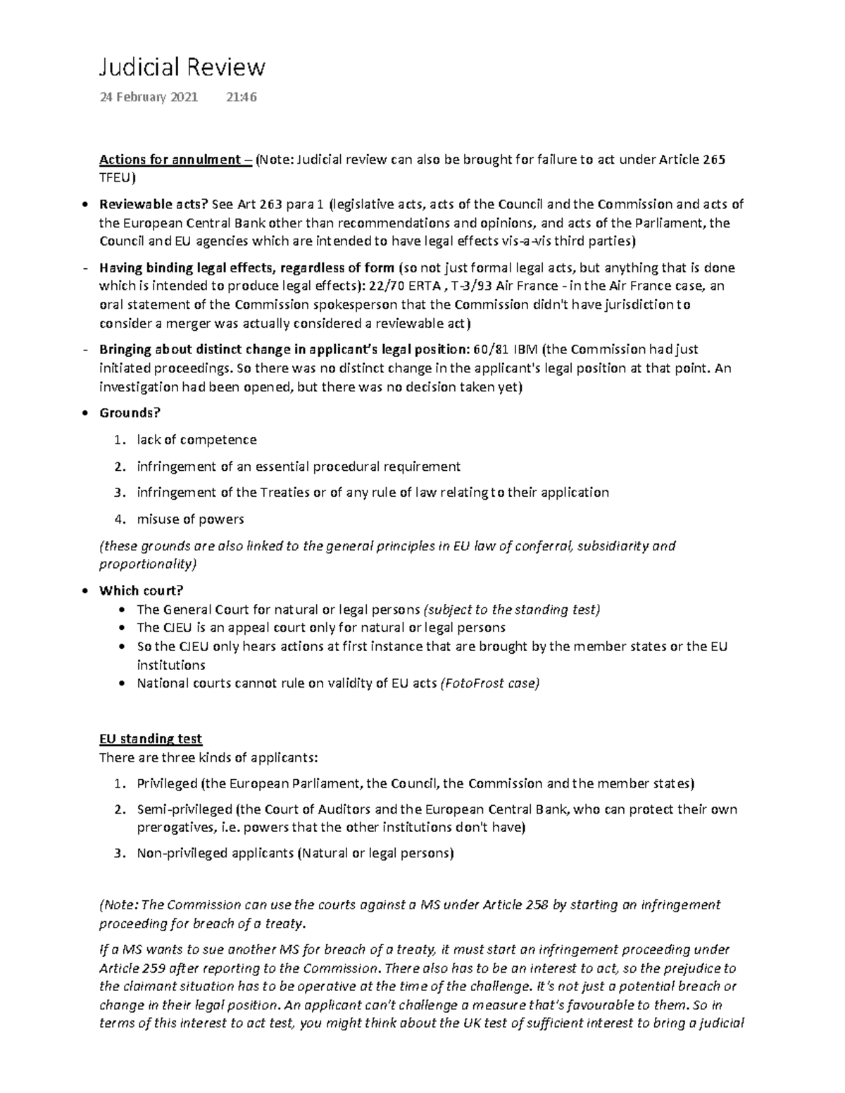 Judicial Review - This document includes all relevant notes from the ...