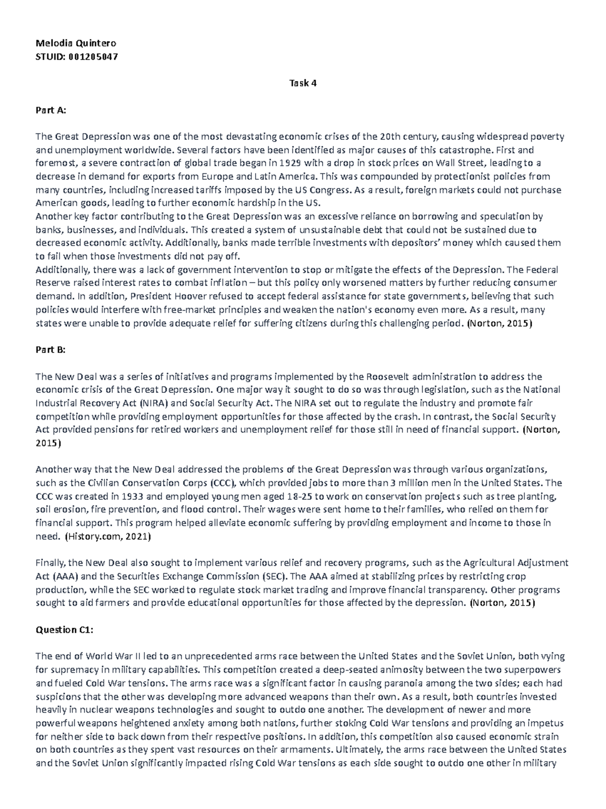 C121 Task 4 - Task - Melodia QuinteroSTUID: 001205047 Task 4 Part A ...