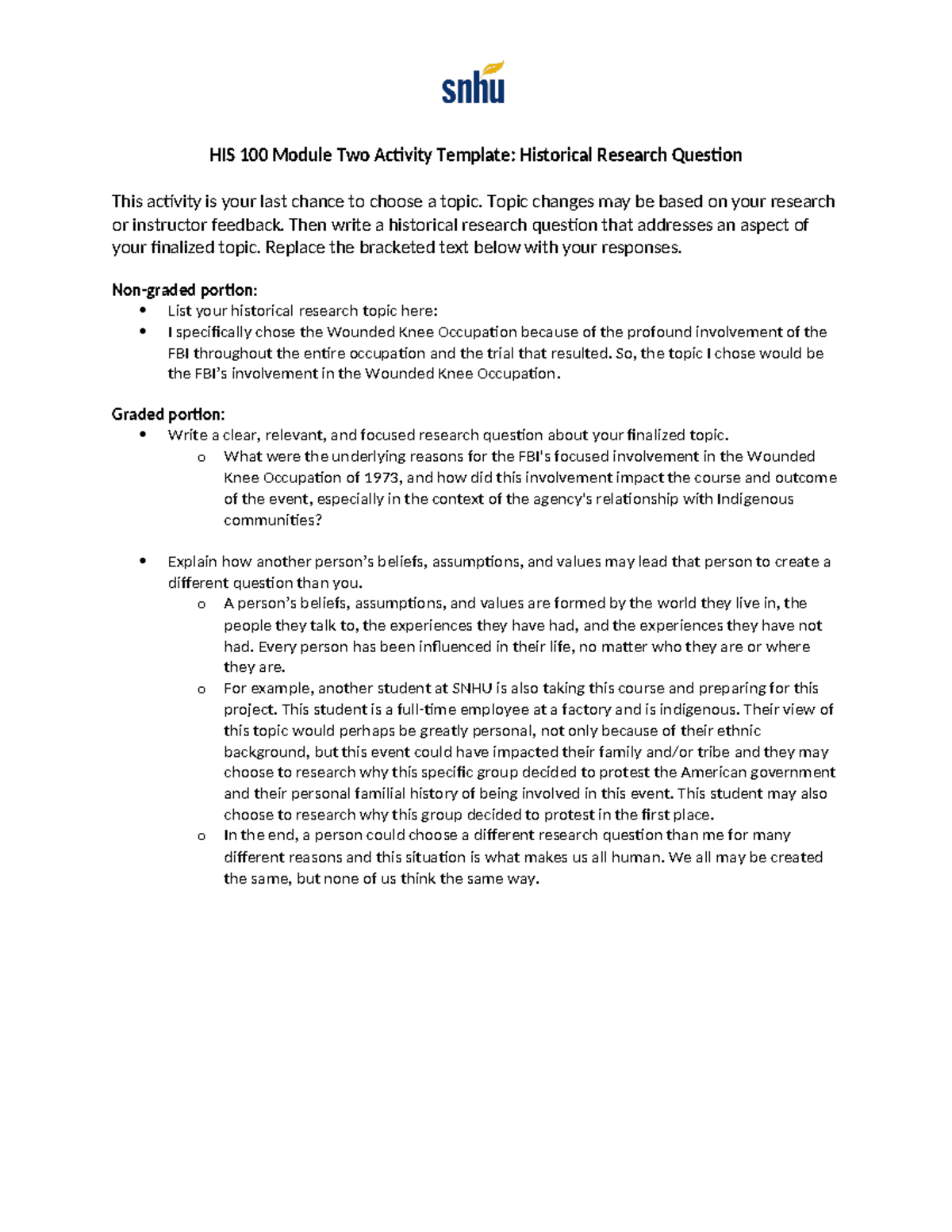 HIS 100 Module Two Activity - Topic changes may be based on your ...