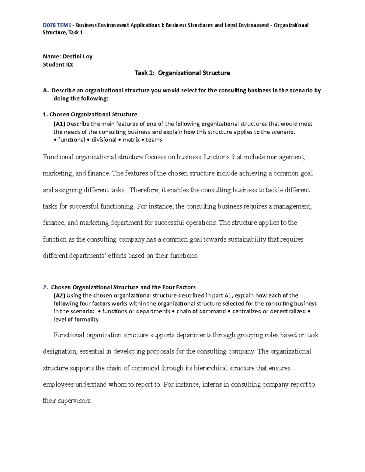 DO78 task 1 - task 1 - D078 TEM1 - Business Environment Applications I ...