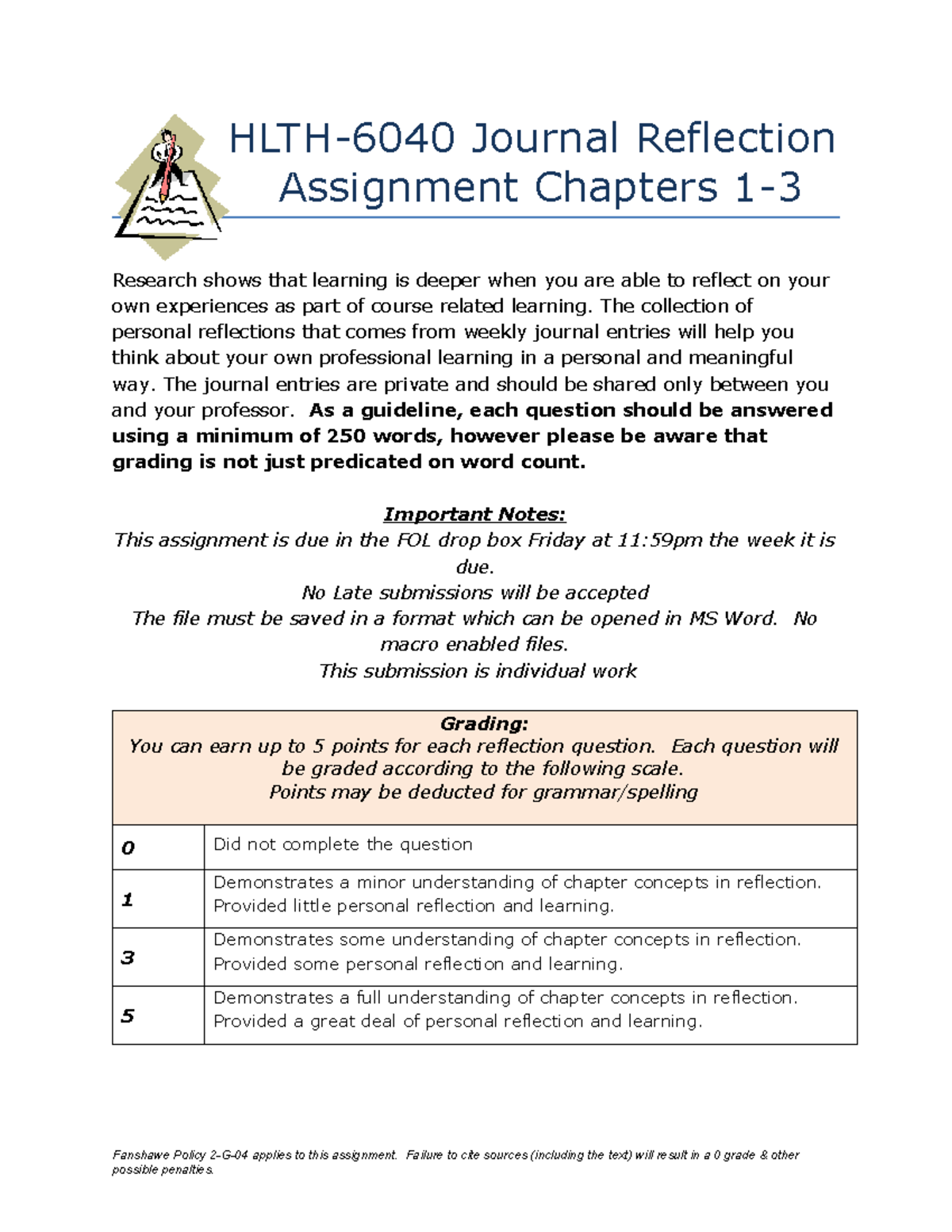 Chapters 1-3 Journal Reflection Submission - HLTH-6040 Journal ...