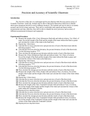 Precision and Accuracy in Scientific Glassware Pre-Lab Report - CHEM ...