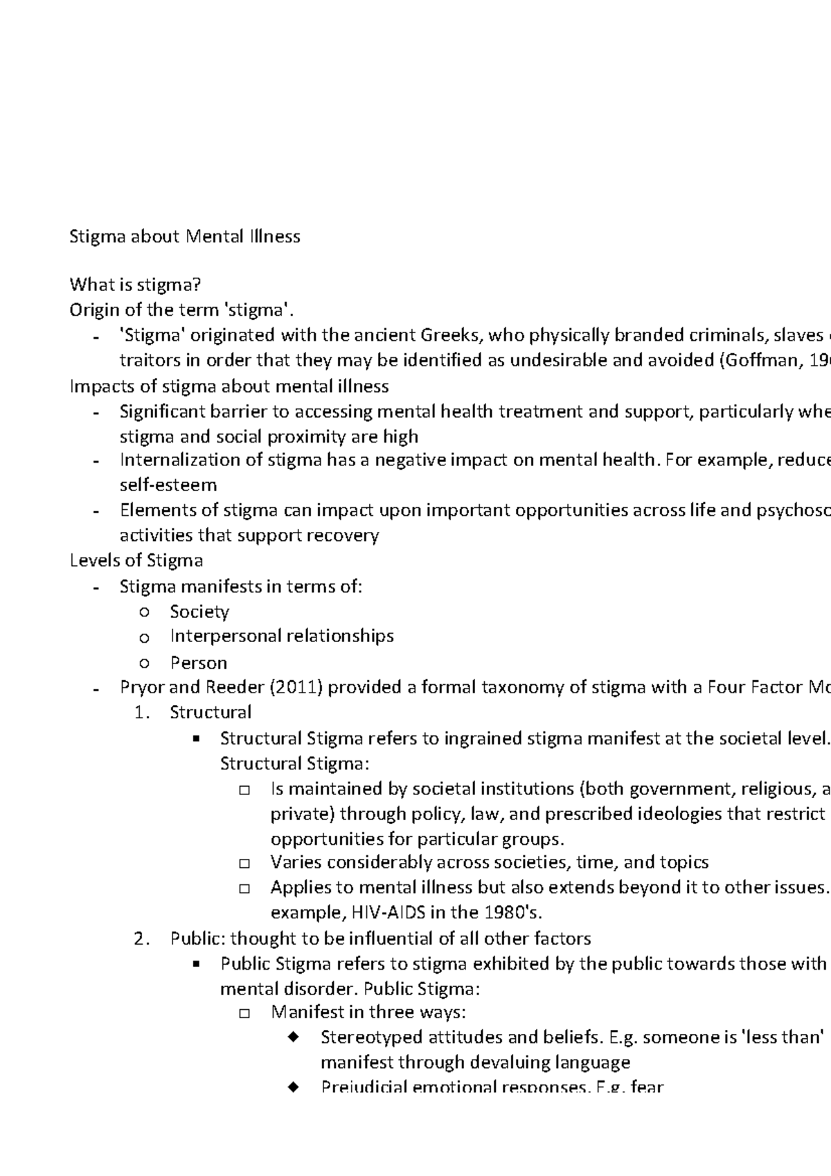 Lecture 2 - Stigma about Mental Illness What is stigma? Origin of the ...