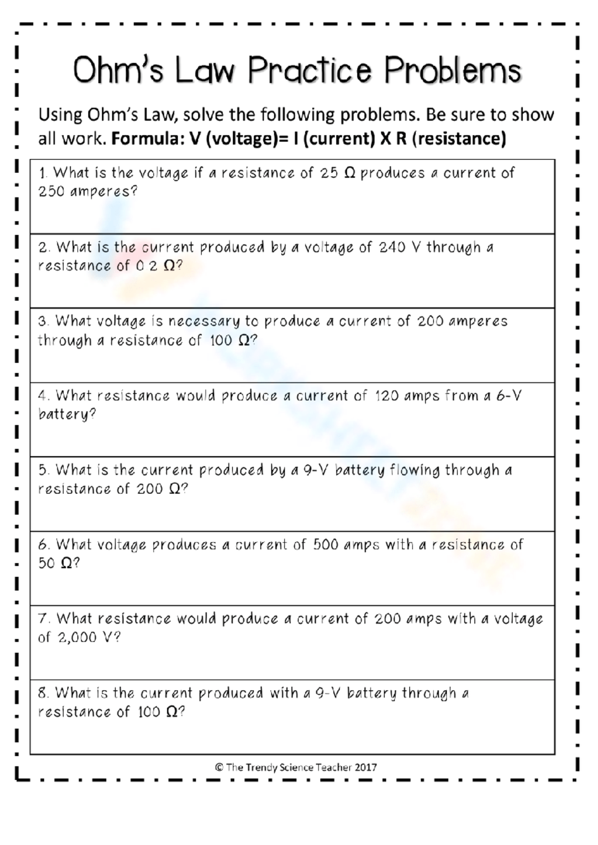 Ohms Law Practice Problems - Law Practice Problems Using Law, solve the ...
