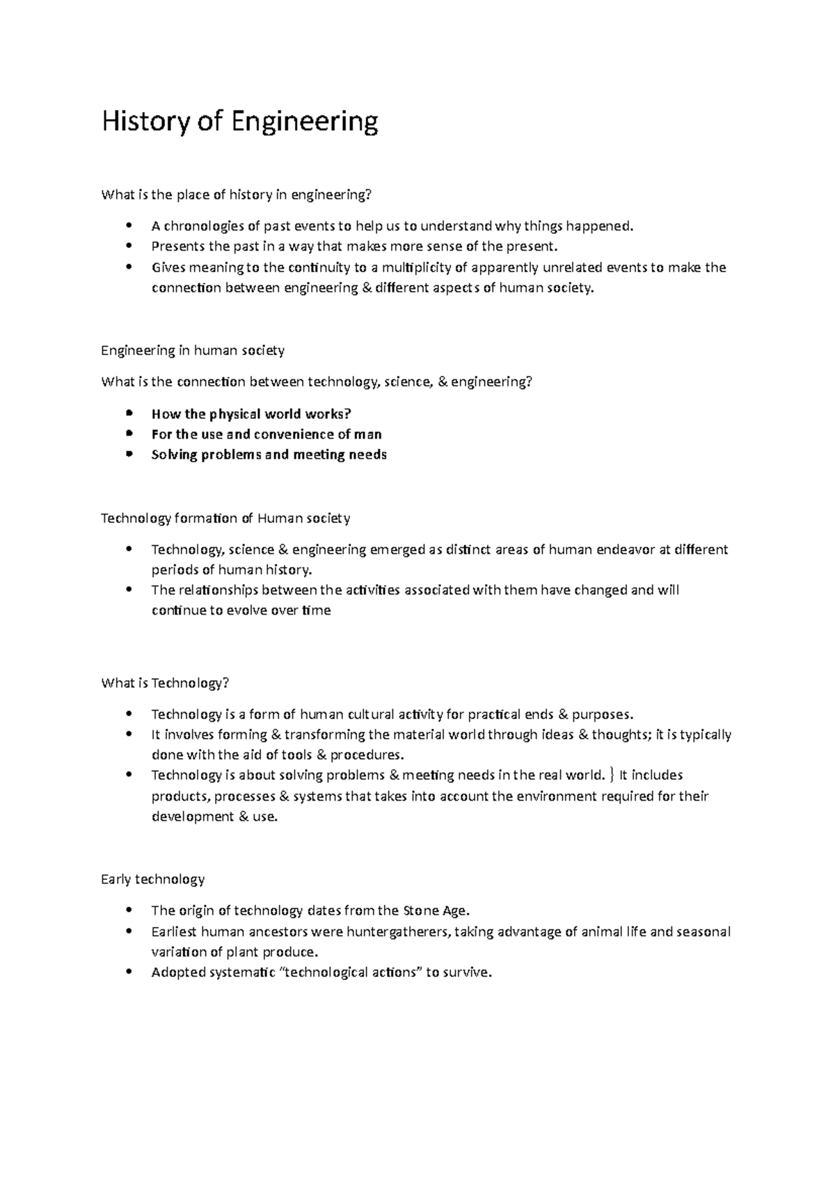 EG notes - cheat sheet - History of Engineering What is the place of ...