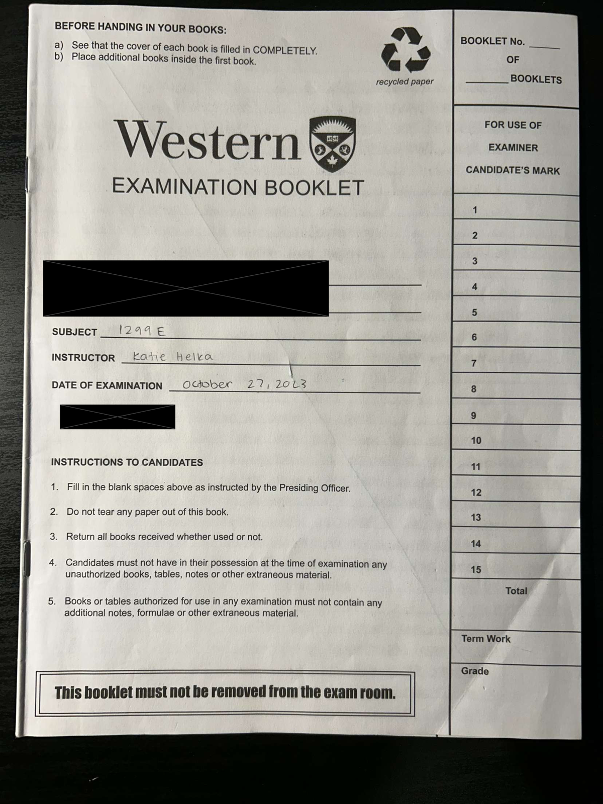 Example Finance Exam 2023-2024 - BEFORE HANDING IN YOUR BOOKS: BOOKLET ...