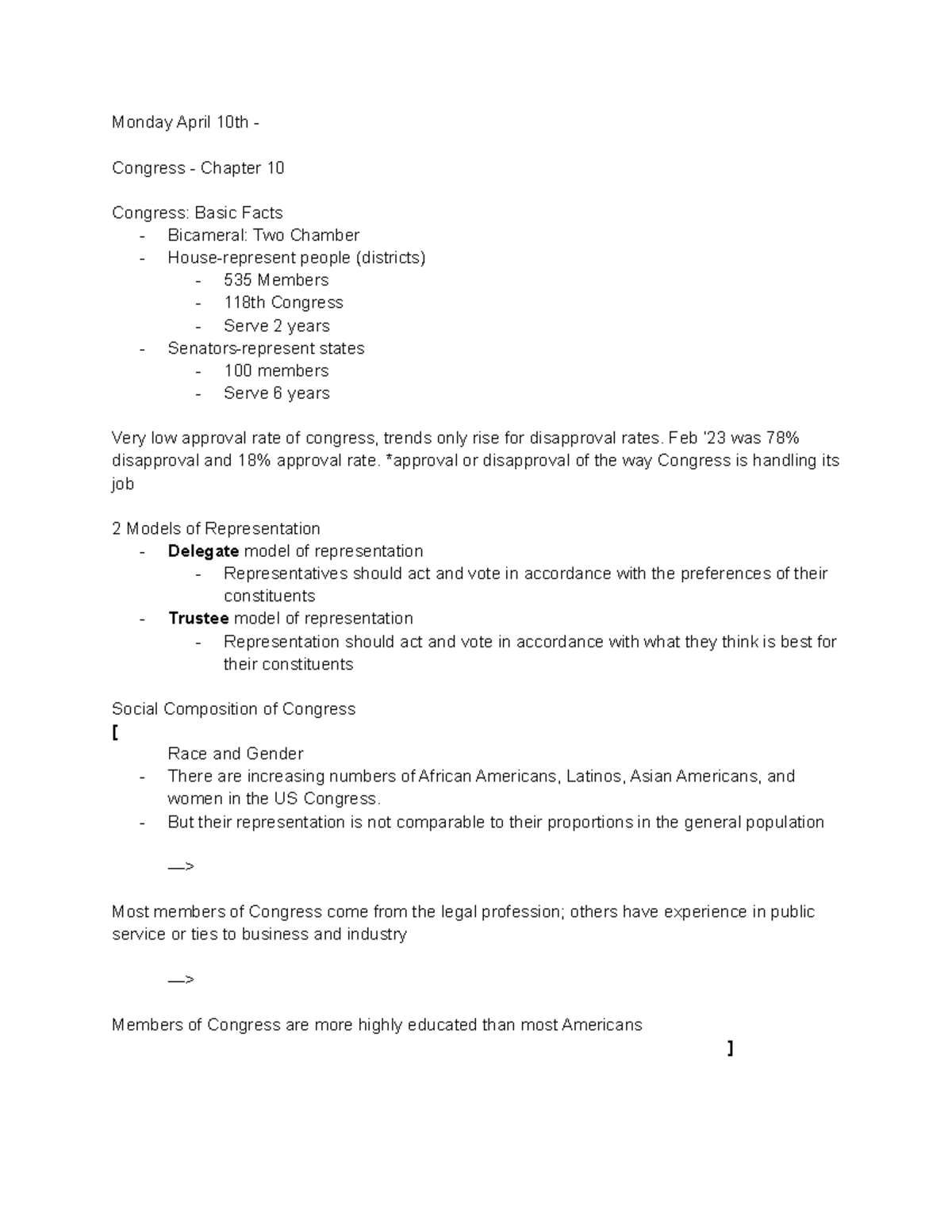 Week 12 - American Government - Monday April 10th - Congress - Chapter ...