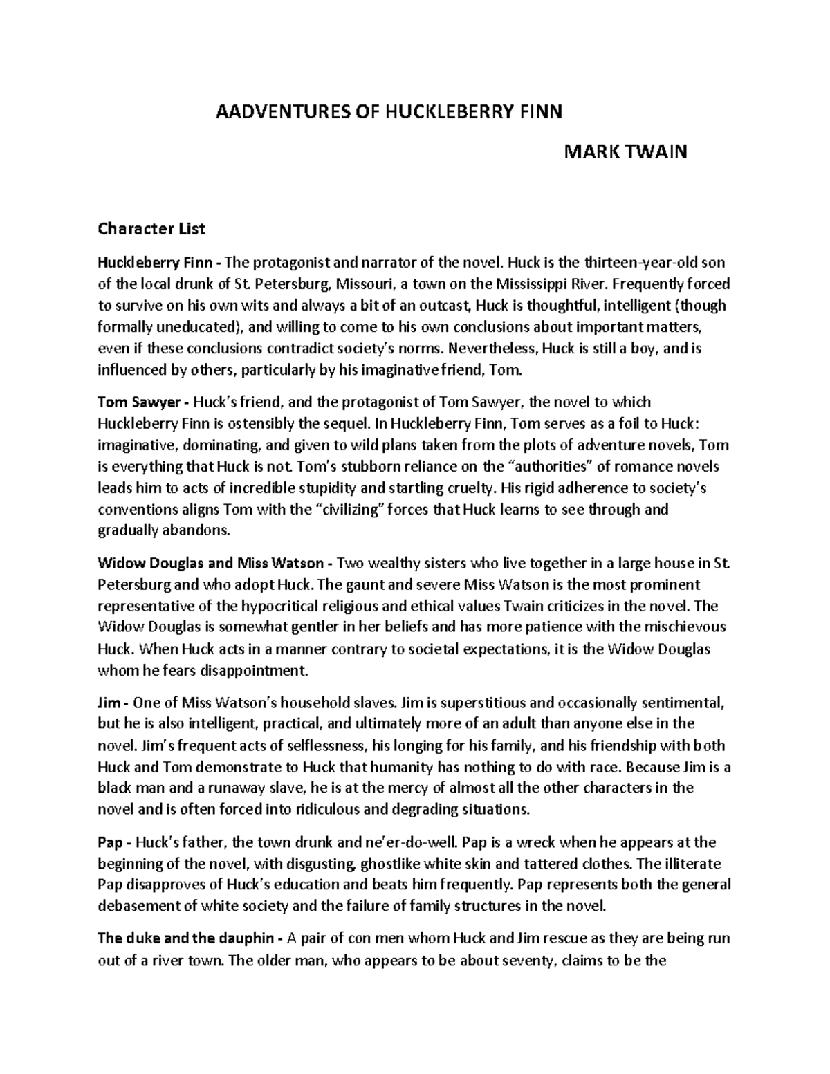 Adventures OF Huckleberry FINN - AADVENTURES OF HUCKLEBERRY FINN MARK ...