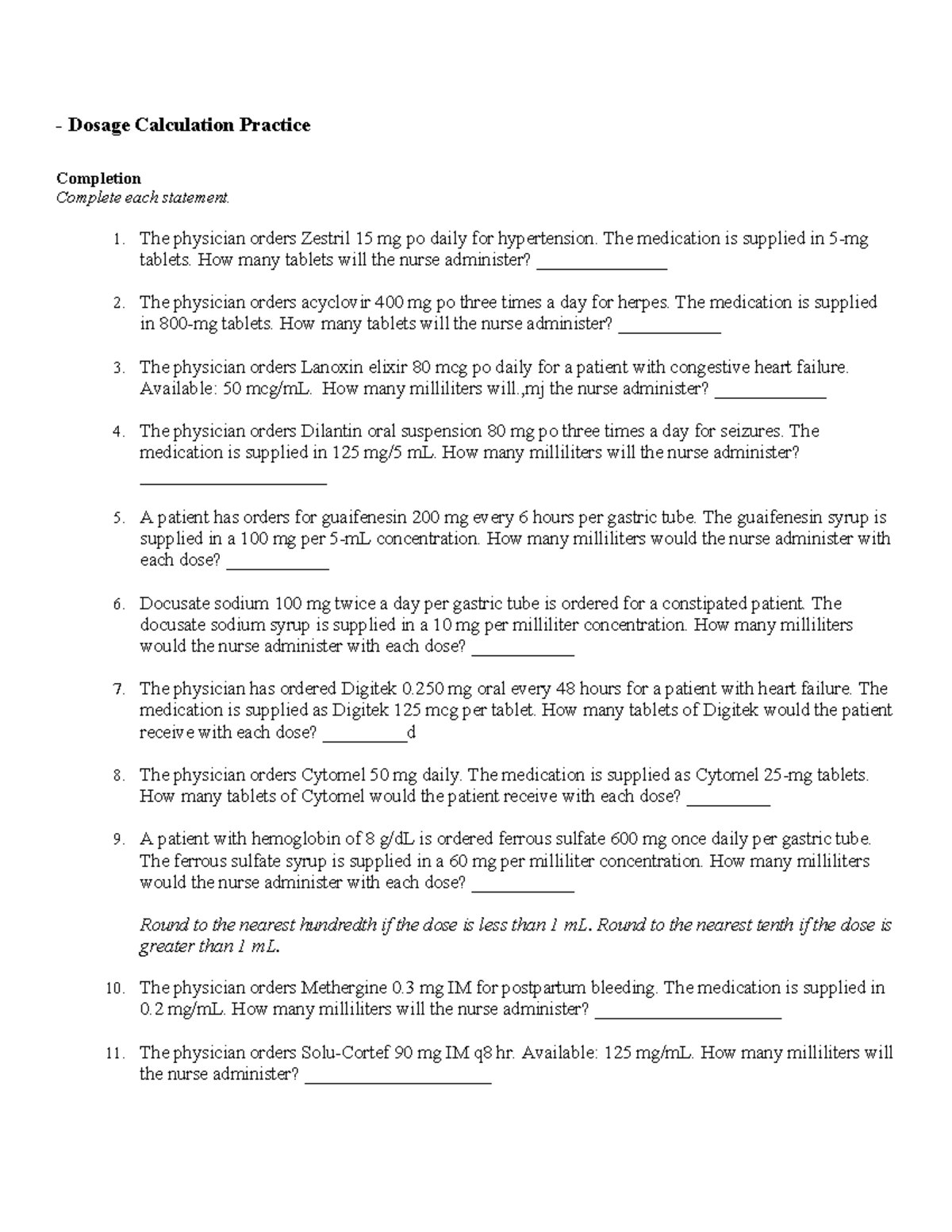 Extra Dosage Calculation Practice (R-2024) - Dosage Calculation ...