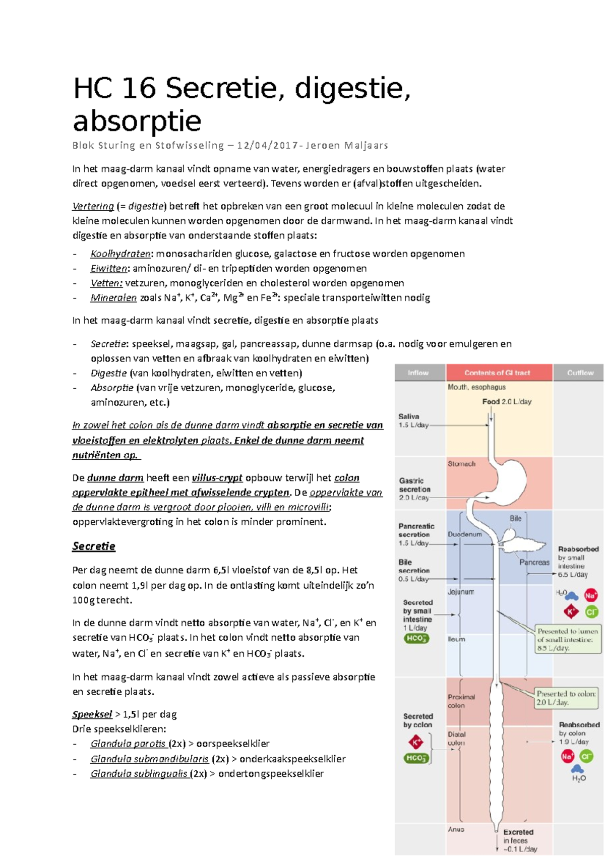 HC 16 Secretie, absorptie en digestie - HC 16 Secretie, digestie ...