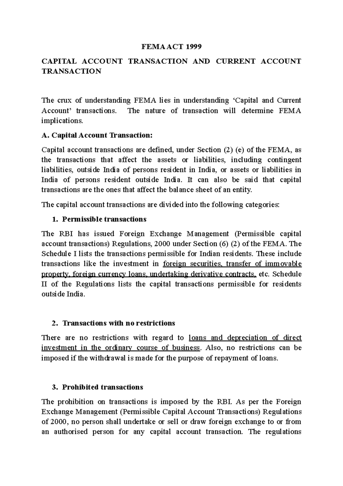 FEMA ACT 1999 - concepts of fema - FEMA ACT 1999 CAPITAL ACCOUNT ...