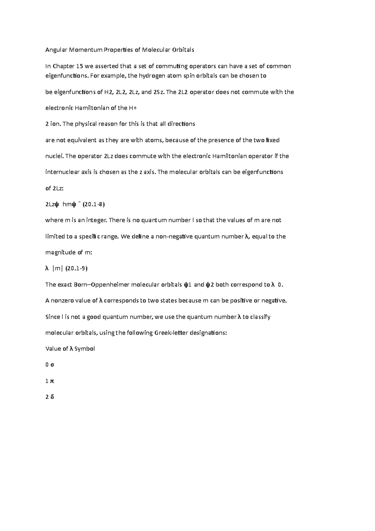 Angular Momentum Properties Of Molecular Orbitals For Example The Hydrogen Atom Spin Orbitals