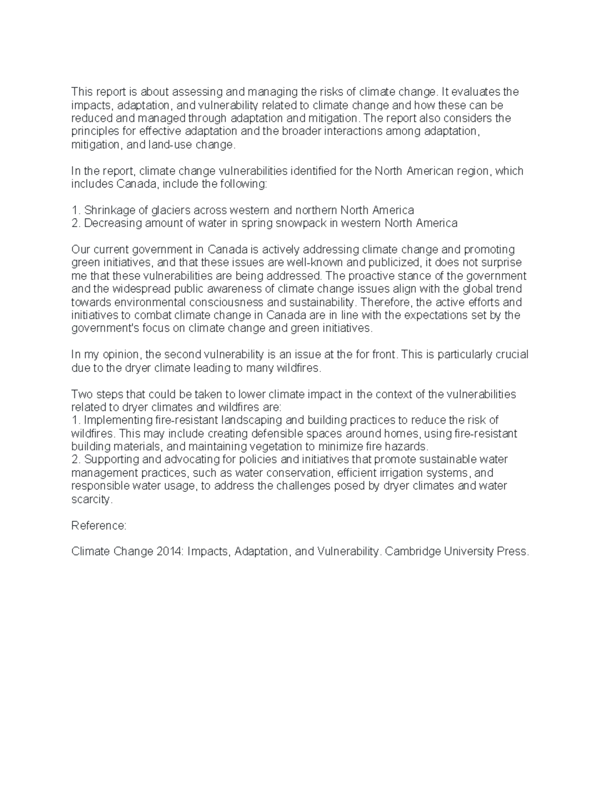 Discussion unit 6 - assessing and managing the risks of climate change ...