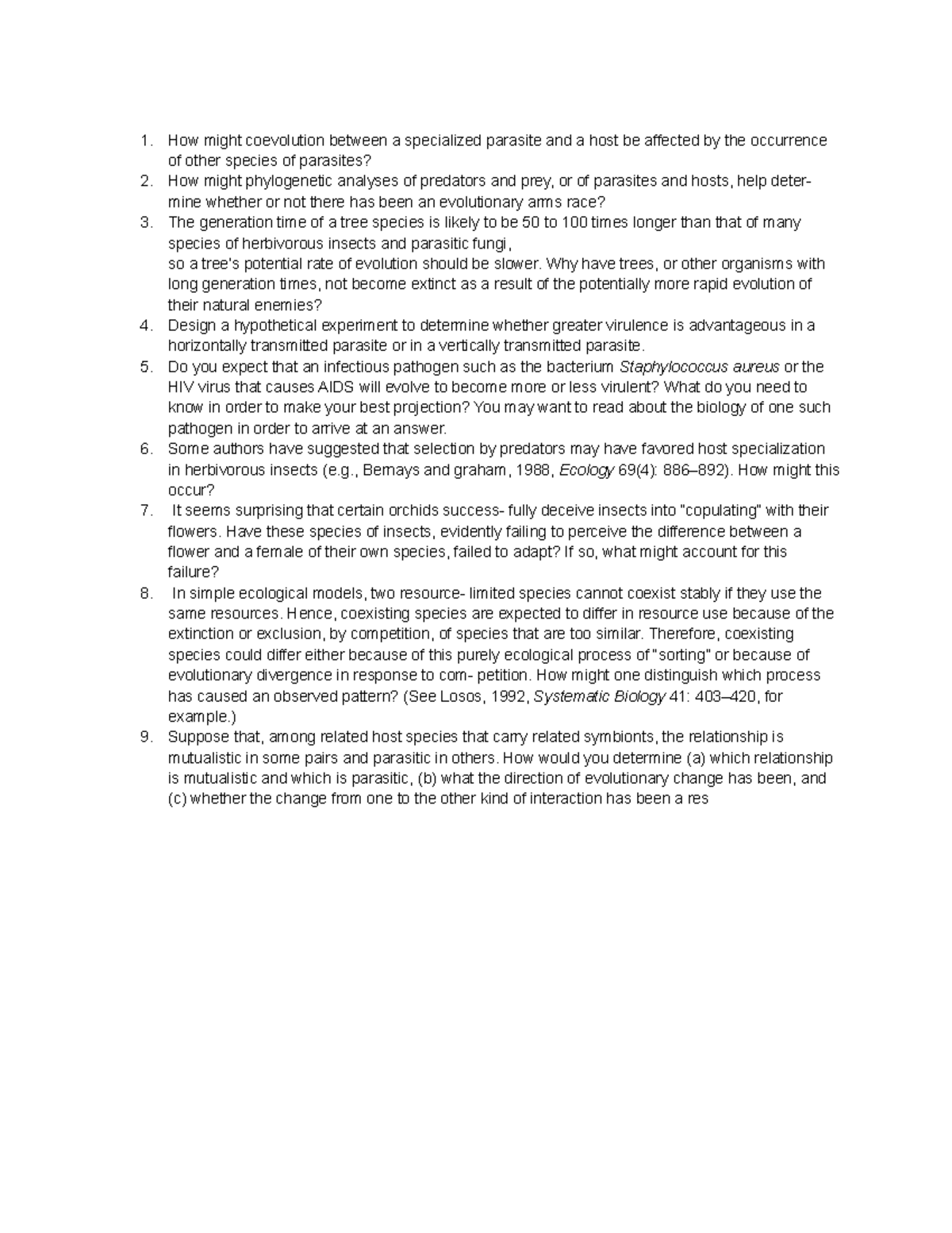 Esummary chapter 13 - How might coevolution between a specialized ...