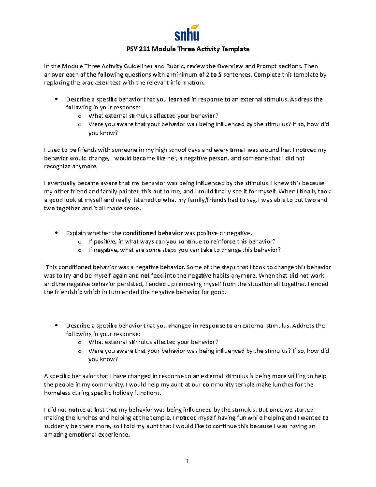 PSY 211 Module Three Activity Template - Then answer each of the ...