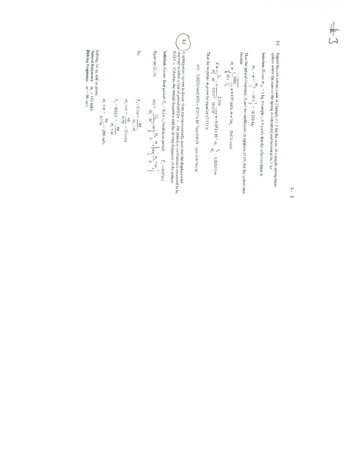 Homework 03 - Mechanical Vibrations- Fall 2012 - 2 Repeat the calculation made in Example 2.1 ...