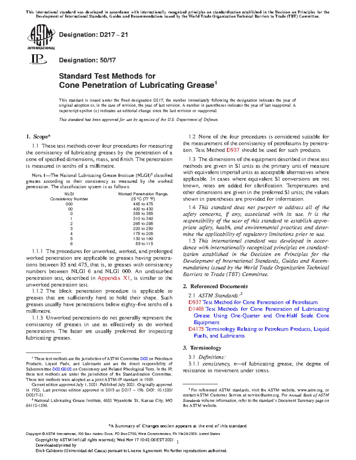 D217-21 - Designation: D217 − 21 Designation: 50/ Standard Test Methods ...